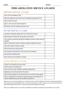 Peer Mediator Service Awards Checklist Criteria | The Peace Foundation